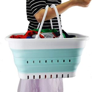 SAMMART 9.2L & 19L Collapsible Tub with Handle - Portable Outdoor Picnic Basket/Crater - Foldable Shopping Bag - 2 pieces (Grey & Lake Green)