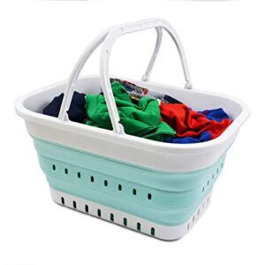 SAMMART 9.2L & 19L Collapsible Tub with Handle - Portable Outdoor Picnic Basket/Crater - Foldable Shopping Bag - 2 pieces (Grey & Lake Green)