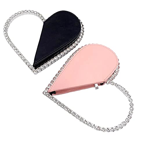 Cute Mini Heart Shape Evening Clutch Bag, Rhinestone Diamond Frame Wedding Party Purse Handbag for Women (black)