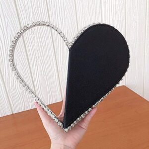 Cute Mini Heart Shape Evening Clutch Bag, Rhinestone Diamond Frame Wedding Party Purse Handbag for Women (black)