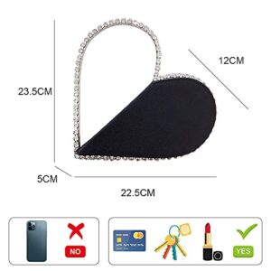 Cute Mini Heart Shape Evening Clutch Bag, Rhinestone Diamond Frame Wedding Party Purse Handbag for Women (black)