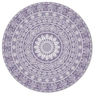 Olivefox Round Area Rugs Bohemia Style Mandala and Elephant Geometric Pattern Purple Super Soft Indoor Stain-Proof Carpet Floor Mat Anti-Skid Runner Rugs for Living Room Bedroom Dining Room, 3 Feet