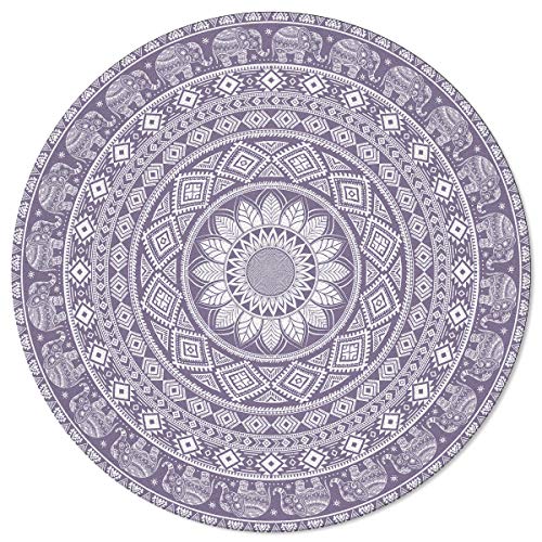 Olivefox Round Area Rugs Bohemia Style Mandala and Elephant Geometric Pattern Purple Super Soft Indoor Stain-Proof Carpet Floor Mat Anti-Skid Runner Rugs for Living Room Bedroom Dining Room, 3 Feet