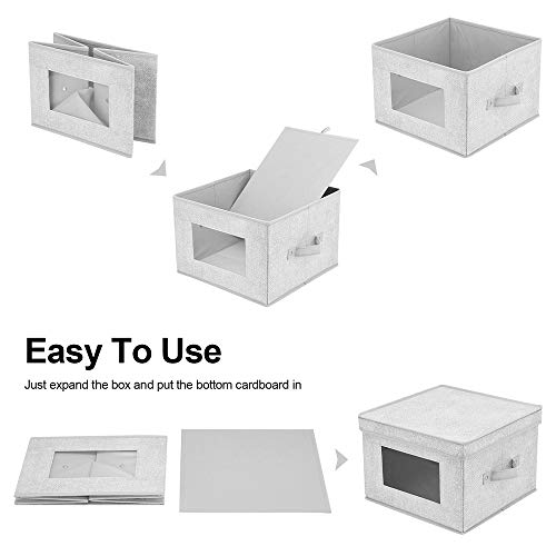 Fabric Storage Bins with Lids 12x12x8.5 In Cubes Storage Boxes with Window Grey White Foldable Storage Cubes Cloth Closet Bins Collapsible Cubes Storage Baskets Drawer Cubicle Inserts Storage for Organizer Closet Shelves ,QY-SC21-3