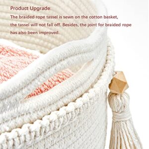 Mkono Macrame Decorative Cotton Rope Basket Boho Cute Woven Tassel Closet Storage Bins Organizer for Nursery,Baby Toys,Blankets,Magazines, Potted Plants Cover,Living Room,Bedroom Home Decor 15"x 14"