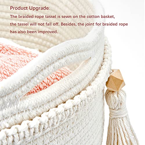 Mkono Macrame Decorative Cotton Rope Basket Boho Cute Woven Tassel Closet Storage Bins Organizer for Nursery,Baby Toys,Blankets,Magazines, Potted Plants Cover,Living Room,Bedroom Home Decor 15"x 14"