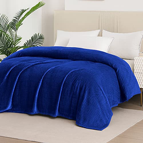 Whale Flotilla Ultra Breathable Jacquard Lightweight Fleece King Size Bed Blanket(90x104 Inch) with Plush Wave Pattern, Soft and Cozy Blanket for All Season, Royal Blue