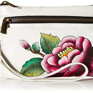 Anna by Anuschka Hand-Painted Genuine Leather Wristlet Organizer Wallet - Peony Ivory