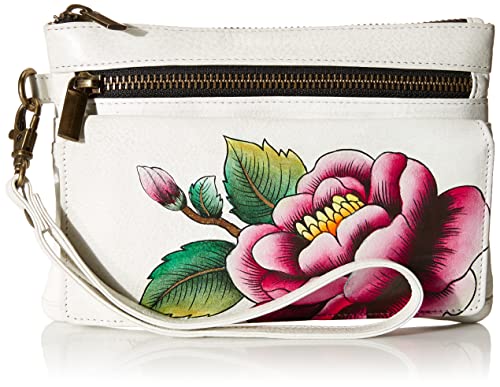 Anna by Anuschka Hand-Painted Genuine Leather Wristlet Organizer Wallet - Peony Ivory