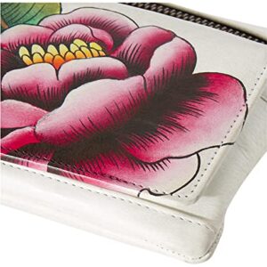 Anna by Anuschka Hand-Painted Genuine Leather Wristlet Organizer Wallet - Peony Ivory