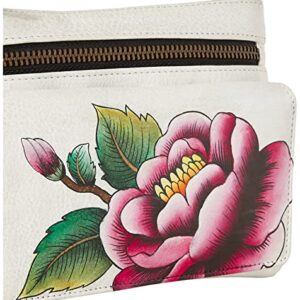 Anna by Anuschka Hand-Painted Genuine Leather Wristlet Organizer Wallet - Peony Ivory