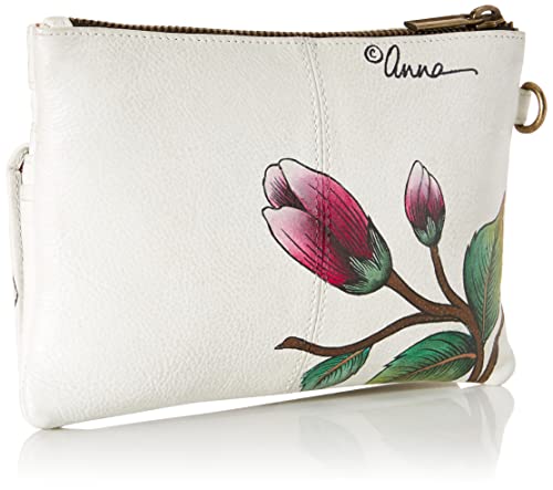 Anna by Anuschka Hand-Painted Genuine Leather Wristlet Organizer Wallet - Peony Ivory