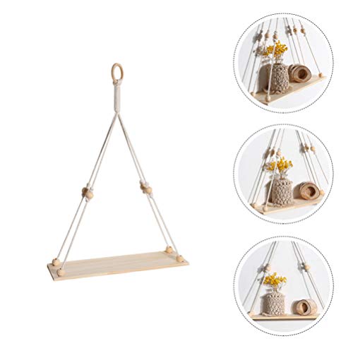 VOSAREA Decorative Wall Hanging Shelf Wood Rope Floating Shelves Rustic Home Wall Decor Flower Bracket Shelf