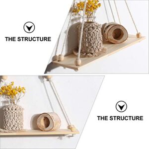 VOSAREA Decorative Wall Hanging Shelf Wood Rope Floating Shelves Rustic Home Wall Decor Flower Bracket Shelf