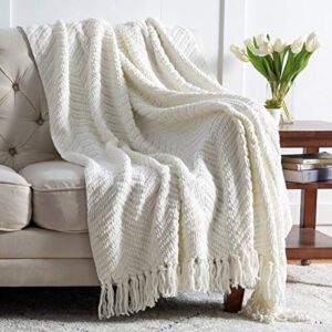 bedsure throw blanket for couch – cream white versatile knitwoven chenille blanket for chair – super soft, warm & decorative blanket with tassels for bed, sofa and living room (ivory, 50 x 60 inches)