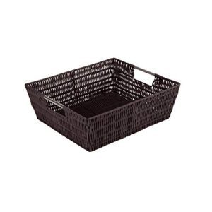 simplify 15″x13″x5″ shelf storage woven handles, nursery, playroom, toys, bedroom, closet, clothes, office, decorative organizer basket rattan totes, large, chocolate