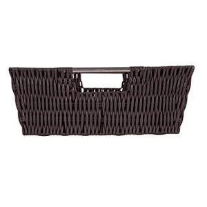 Simplify 15"x13"x5" Shelf Storage Woven Handles, Nursery, Playroom, Toys, Bedroom, Closet, Clothes, Office, Decorative Organizer Basket Rattan Totes, Large, Chocolate