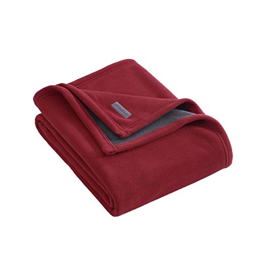 Eddie Bauer Ultra-Plush Collection Throw Blanket-Reversible Sherpa Fleece Cover, Soft & Cozy, Perfect for Bed or Couch, Red/Dark Smoke