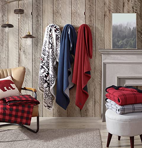 Eddie Bauer Ultra-Plush Collection Throw Blanket-Reversible Sherpa Fleece Cover, Soft & Cozy, Perfect for Bed or Couch, Red/Dark Smoke