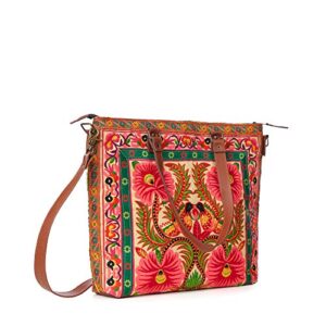 changnoi Embroidered Tote Bag with Adjustable Leather Crossbody Strap