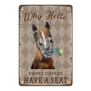 crapopo sweet cheeks horse wall decor,hello decorative tin sign funny,cheeky horse retro poster paintings cute hello horse decoration home bedroom livingroom bathroom decor picture,8x12inch