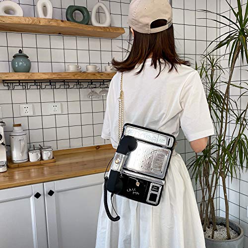 KUANG! Women Reflective Laser Fashion Telephone Shaped Shoulder Bag Ladies Funny Crossbody Bag Chain Purse for Girls