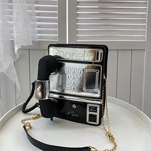 KUANG! Women Reflective Laser Fashion Telephone Shaped Shoulder Bag Ladies Funny Crossbody Bag Chain Purse for Girls