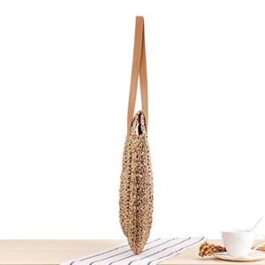 Round Woven Zippered Shoulder Bag,Handbags Beach Straw Bag Large Handmade Weaving Shoulder Bag Natural Chic Women Straw Woven Tote Summer Beach Tote for Women Vacation and Daily Use(Off-white