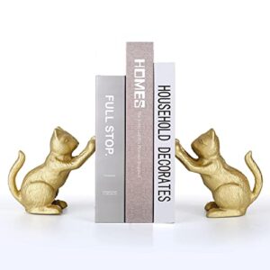 ambipolar lucky cat decorative bookend , heavy duty cast iron , vintage shelf decor, gold , t3-66