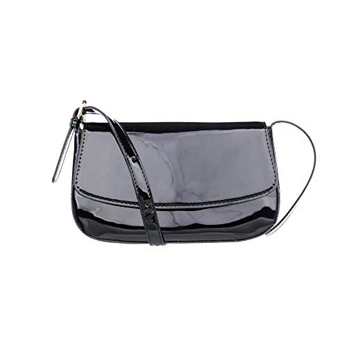 Olivia Miller Women's Fashion Faux Patent Leather Black Shoulder Bag w Adjustable Shoulder Strap, Casual Chic 90s Y2K Retro Purse Handbag