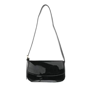 Olivia Miller Women's Fashion Faux Patent Leather Black Shoulder Bag w Adjustable Shoulder Strap, Casual Chic 90s Y2K Retro Purse Handbag