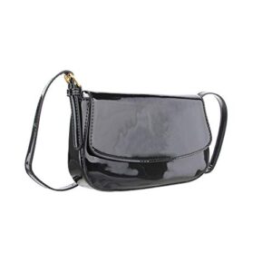 Olivia Miller Women's Fashion Faux Patent Leather Black Shoulder Bag w Adjustable Shoulder Strap, Casual Chic 90s Y2K Retro Purse Handbag