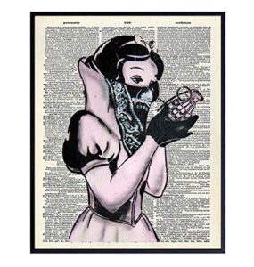 banksy snow white hand grenade bandana poster – graffiti wall art decor, room decoration for bedroom, dorm, living room – gift for teens, urban street art fans, men women – 8×10 unframed