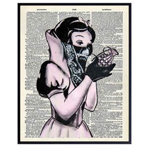 Banksy Snow White Hand Grenade Bandana Poster - Graffiti Wall Art Decor, Room Decoration for Bedroom, Dorm, Living Room - Gift for Teens, Urban Street Art Fans, Men Women - 8x10 UNFRAMED