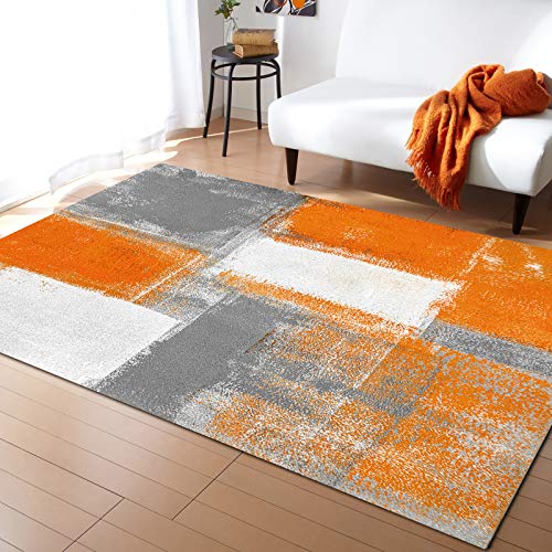 Olivefox Rugs Abstract Geometric Oil Painting Orange Area Rug Non-Slip Stain-Proof Accent Area Rug for Bedroom Living Room Home Decoration, 2x3 Feet Soft Rectangle Carpet Super Absorbent