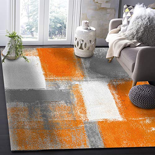 Olivefox Rugs Abstract Geometric Oil Painting Orange Area Rug Non-Slip Stain-Proof Accent Area Rug for Bedroom Living Room Home Decoration, 2x3 Feet Soft Rectangle Carpet Super Absorbent