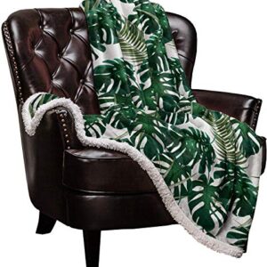 Sherpa Fleece Blanket Thick Tropical Leaves Monstera Bed Blanket Soft Cozy Luxury Blanket 40"x50" - Fuzzy Thick Reversible Super Warm Fluffy Plush Microfiber Throw Blanket for Couch