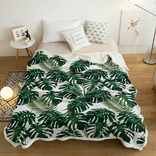 Sherpa Fleece Blanket Thick Tropical Leaves Monstera Bed Blanket Soft Cozy Luxury Blanket 40"x50" - Fuzzy Thick Reversible Super Warm Fluffy Plush Microfiber Throw Blanket for Couch