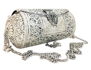 women silver handmade ethnic gift brass metal bag antique bridal clutch