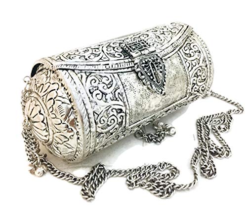 Women Silver Handmade Ethnic gift Brass Metal bag antique bridal clutch