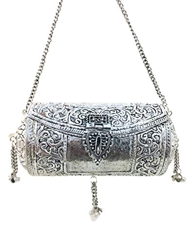 Women Silver Handmade Ethnic gift Brass Metal bag antique bridal clutch