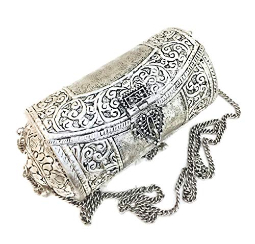 Women Silver Handmade Ethnic gift Brass Metal bag antique bridal clutch