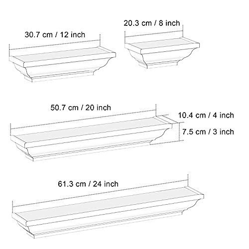 SRIWATANA Rustic Wall Shelves Set of 3 and Wood Floating Shelves Set of 4 Bundle (Contains 2 Items)