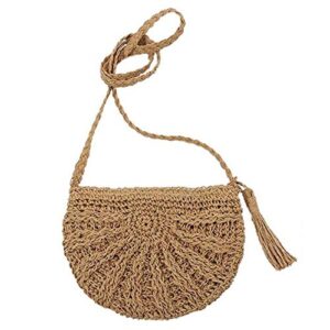 women’s straw crossbody bags weave straw bags summer beach shoulder purse handbags (mini-khaki)