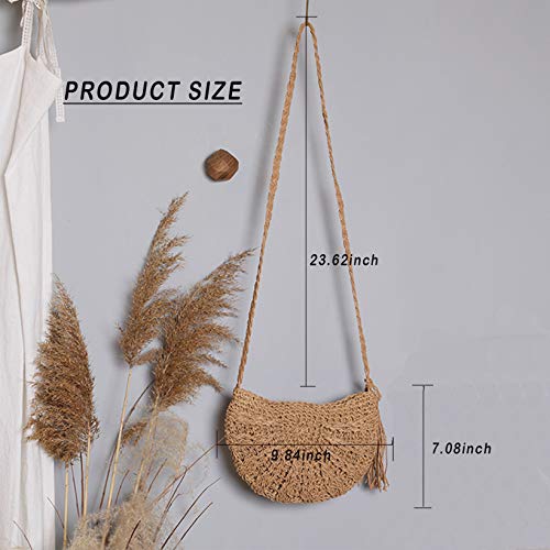 Women's Straw Crossbody Bags Weave Straw Bags Summer Beach Shoulder Purse Handbags (Mini-Khaki)