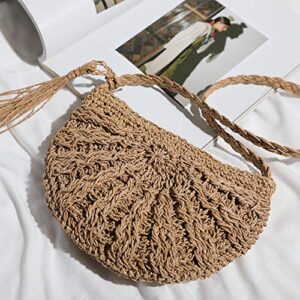 Women's Straw Crossbody Bags Weave Straw Bags Summer Beach Shoulder Purse Handbags (Mini-Khaki)