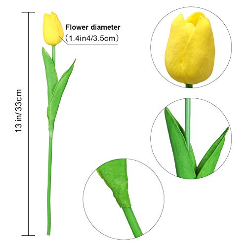 Hawesome 30pcs Artificial Latex Tulips Flowers Faux Tulip Stems PU Real Touch Tulips for Wedding Party Home Decoration (Yellow)