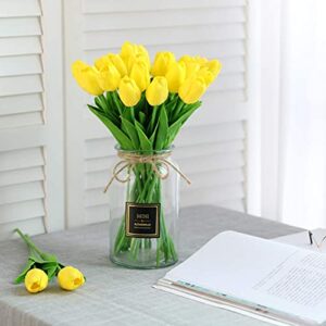 Hawesome 30pcs Artificial Latex Tulips Flowers Faux Tulip Stems PU Real Touch Tulips for Wedding Party Home Decoration (Yellow)