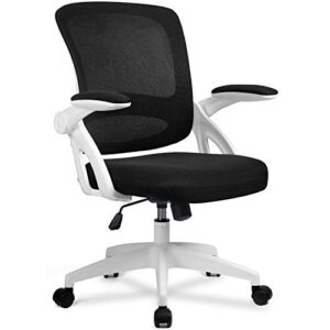 comhoma office chairs ergonomic desk chair mesh computer chair with flip up armrest mid back task home office chair swivel chair with smooth casters white