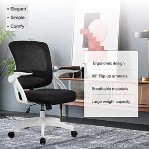 COMHOMA Office Chairs Ergonomic Desk Chair Mesh Computer Chair with Flip Up Armrest Mid Back Task Home Office Chair Swivel Chair with Smooth Casters White